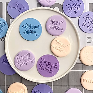 Crethinkaty 2 Pieces Happy Birthday Fondant Embosser 3D Design Cookie Stamp for Baking Cookies,Decorating Cake/Sugar Paste/Cupcake
