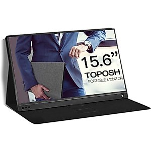 TOPOSH Portable Monitor 15.6” USB Type-C Full HD 1080 IPS USB C Portable Monitor Built-in Dual Speakers Compatible with Laptop Computer Raspberry pi Gaming Monitor for PS5 PS4 PS3 Xbox
