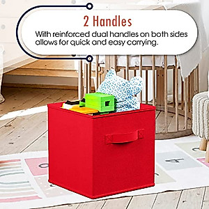 Ornavo Home Foldable Collapsible Storage Box Bins Shelf Basket Cube Organizer with Dual Handles - Set of 6-13 x 13 x 13 - Red