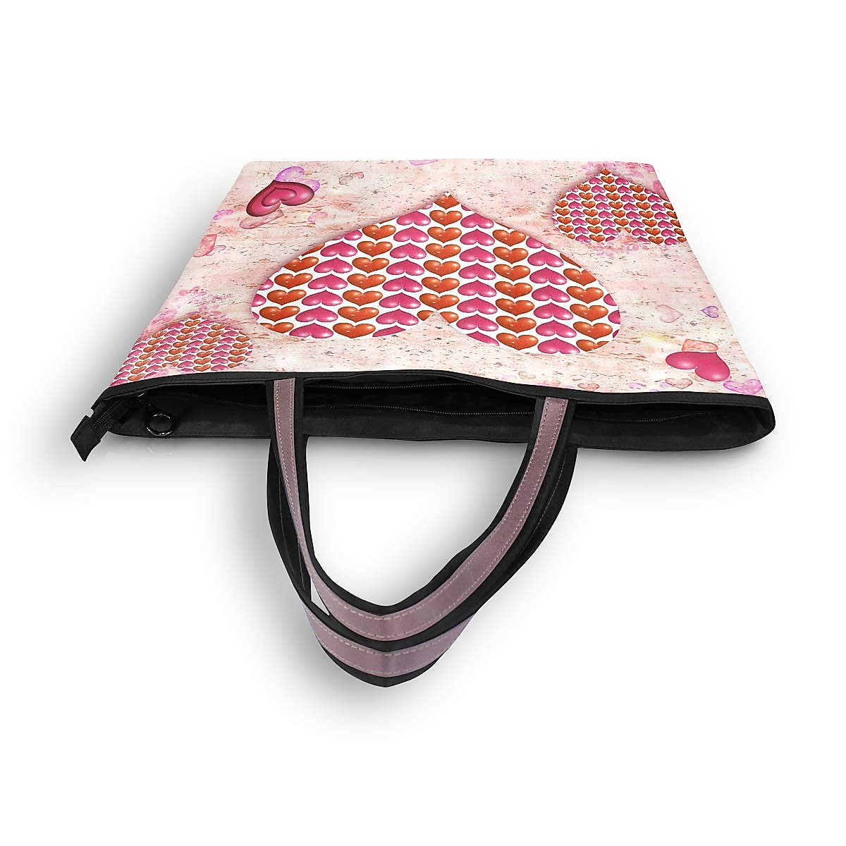 QMXO Pink Hearts Valentine's Day Handbags and Purse for Women Tote Bag Large Capacity Top Handle Shopper Shoulder Bag