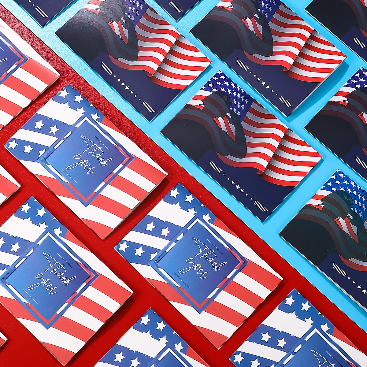 Crtiin 130 Pcs Patriotic Blank Note Cards with Envelopes American Flag White Greeting Cards 4th of July Thank You Cards Envelopes Bulk Red White Blue Sticker Seals Party Essentials for Veterans Day