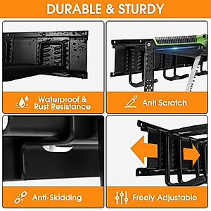 Garage Organization,Garage Tool Organizer with 6 Removable Hooks and 3Rails,Yard Tool Organizer For Garage 48 Inch,Tool Storage Organizer for Ski Gears, Chair, Broom, Mop, Rake Shovel Yard Tools