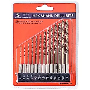 Hex Shank M35 Cobalt Drill Bit Set 13 Pcs (1/16"-1/4"), Impact Quick Change Drill Bit Set for Cast Iron, Hardened Metal, Stainless Steel, Wood and Plastic