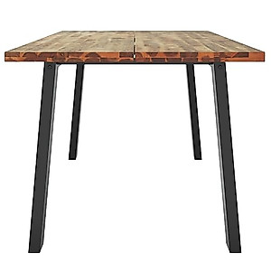 GOLINPEILO Solid Wooden Dining Table with Powder-Coated Metal Legs, Kitchen Table Solid Acacia Wood 66.9"x35.4"x29.5" -AA