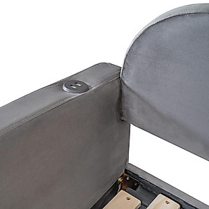 XD Designs Elegant Twin to King Size Upholstered Daybed with Extendable Trundle and 2 Drawers, Velvet Upholstery Daybed Sofa Bed with Cloud-Shaped Backrest, Maximize Space (Grey-VL)