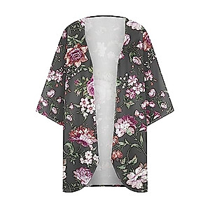 Plus Size Kimono Cardigan for Women 3/4 Sleeve Bohemia Floral Cover Up Trendy Kimonos Casual Dressy Blouse Tops