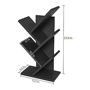 Topfurny Tree Bookshelf, 4-Tier Book Storage Organizer Shelves Floor Standing Bookcase, Wood Storage Rack for Office Home School Shelf Display for Cd/Magazine/Book -Black