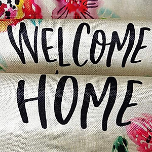 HUGSVIK Burlap Welcome House Flags 28 x 40, Double-sided Welcome to Our Home Garden Flags for Outside, Flower Spring Garden Flags Yard Flags for Spring Summer Holiday Garden Backyard Lawn