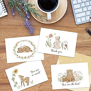 Gooji 4x6 Woodland Thank You Cards with Envelopes (Bulk 20-Pack) Matching Peel-and-Seal Envelopes Assorted Bulk, Watercolor Birthday Party, Baby Shower, Weddings, Greeting, Blank Notes Stationary