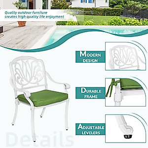 MEETWARM 5 Piece Patio Dining Set, Outdoor All-Weather Cast Aluminum Dining Table Set, Patio Furniture Set for Backyard Garden Deck, Include 4 Chairs, 4 Cushions and 1 Round Table, White