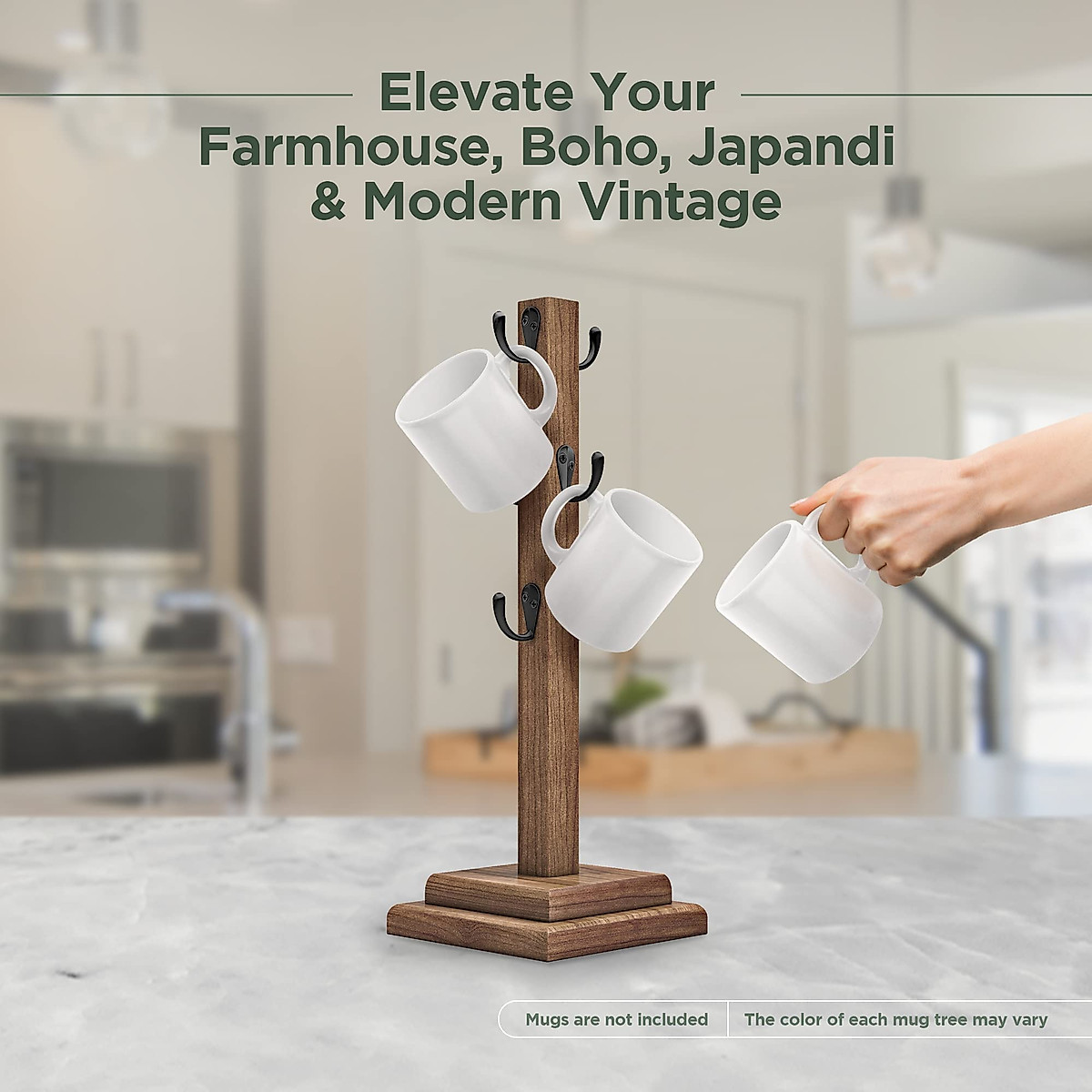 BENEGIO Coffee Cup Holder Mug Tree Mug Rack Timeless Collection - Satin Medium Roast Finish - Superior Craftsmanship - Anti-Tip & Slip Coffee Station Organizer - Coffee Mug Holder for Counter & Bar