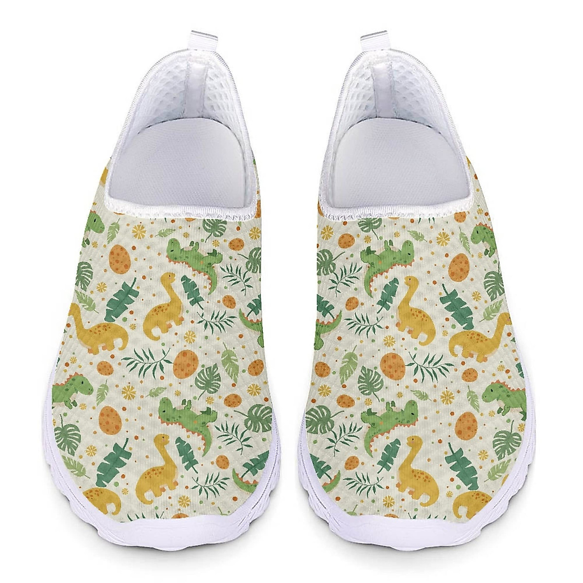 MARSVOVO Yellow Slip On Walking Shoes for Women Fashion Mesh Comfortable Sneakers Lightweight Breathable Air Knitted Non Slip Tennis Running Athletic Gym Sports Yoga Travel Shoes,Dinosaur,Size 9.5 US