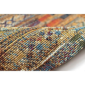 Liora Manne Marina Indoor Outdoor Rug - Tribal Design, Comfortable & Durable, Power Loomed, Polypropylene Material, UV Stabilized, Tribal Stripe Gold, 1'11" x 7'6"