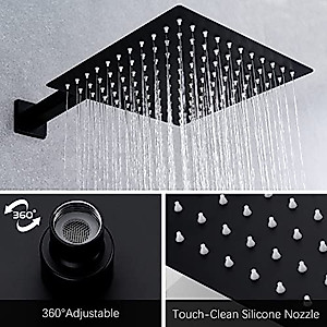 HEGII Shower System Combo Set,15 Inch Wall Mounted Shower Arm,10 inch Rainfall Shower Head System Shower Faucet Rough-in Valve Body and Trim Included,Matte Black