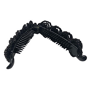 Handmade Braid Crystal String Beads Twist Banana Hair Clip Ponytail Holder Black or Blue Hair Clips No Slip Grip Comb Clamp Hair Grip Hairpins Hair Styling,2 Pack (Black)