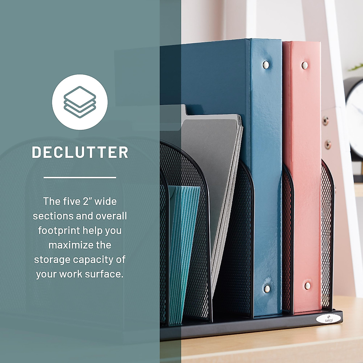 Safco Products Onyx Mesh 5 Sort Vertical Desktop Organizer 3256BL, Black Powder Coat Finish, Durable Steel Mesh Construction