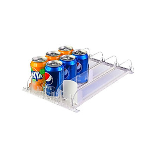 Drink Organizer for Fridge, Soda Can Beverage Dispenser Display Self- Pusher Glide Fridge Organizers - Holds Up to 12 Cans (310mm, White- baffle)