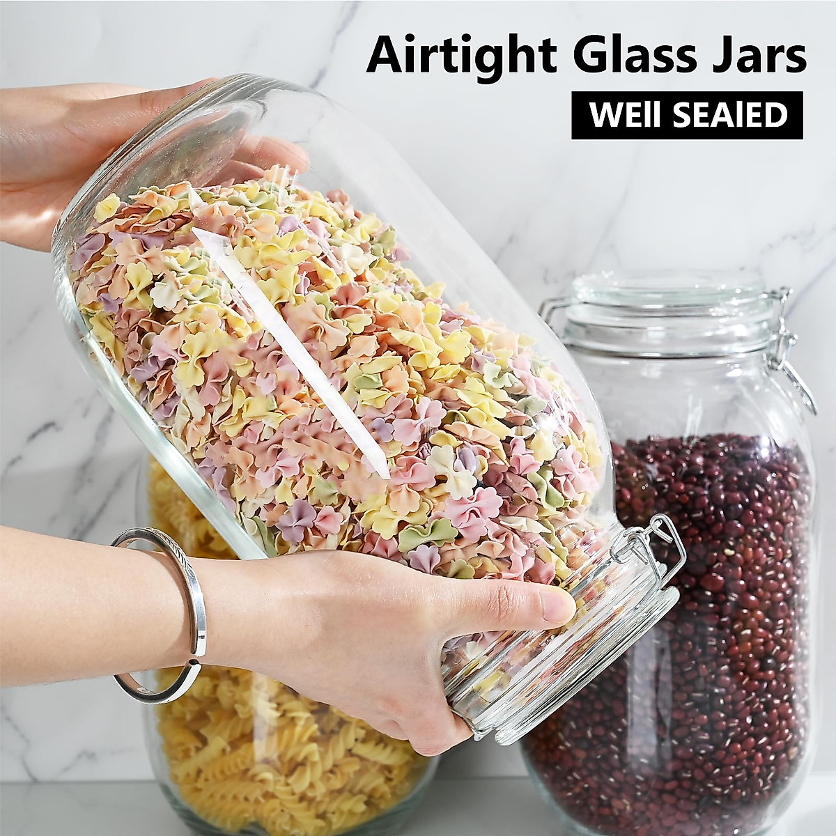 Ollieroo 106oz Glass Jars with Airtight Lid, Large Mason Jars, Wide Mouth Storage Containers for Flour, Cereal, Coffee, Pasta and Canning, Big Glass Kitchen Canisters (Set of 2)