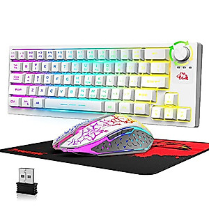 FELICON 2.4G Wireless Mini Gaming Keyboard and Mouse Combo, RGB Backlit TKL Mechanical Feel Keyboard and 7 Color Crack Illuminate Mouse, Mouse Pad for Windows, Computer, Desktop, PC, Notebook