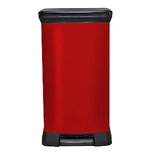 CURVER Metal Effect Kitchen One Touch Deco Bin, Red, 50 Litre