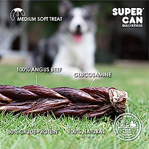 SUPERCAN BULLYSTICKS 12" Braided (30pc) Beef Bully Sticks for Small Medium Large Dogs - 100% Natural Dog Chews - Long Lasting Treats for Aggressive Chewers - Healthy Teeth - Free Range