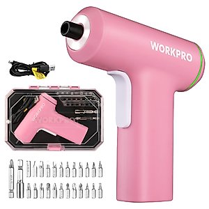 WORKPRO Electric Cordless Screwdriver Set, 4V USB Rechargeable Lithium-ion Battery Power Screwdriver Kit with LED Light, Screw Gun with 28pcs Accessories for Home, Office, Apartment Repair - Pink