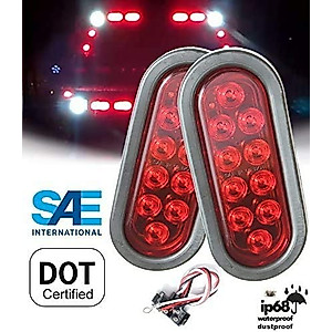 AUTOSMART 2PCS Red Oval Sealed LED Turn Signal and Parking Light Kit with Light, Grommet and Plug for Truck, Trailer (Turn, Stop, and Tail Light)