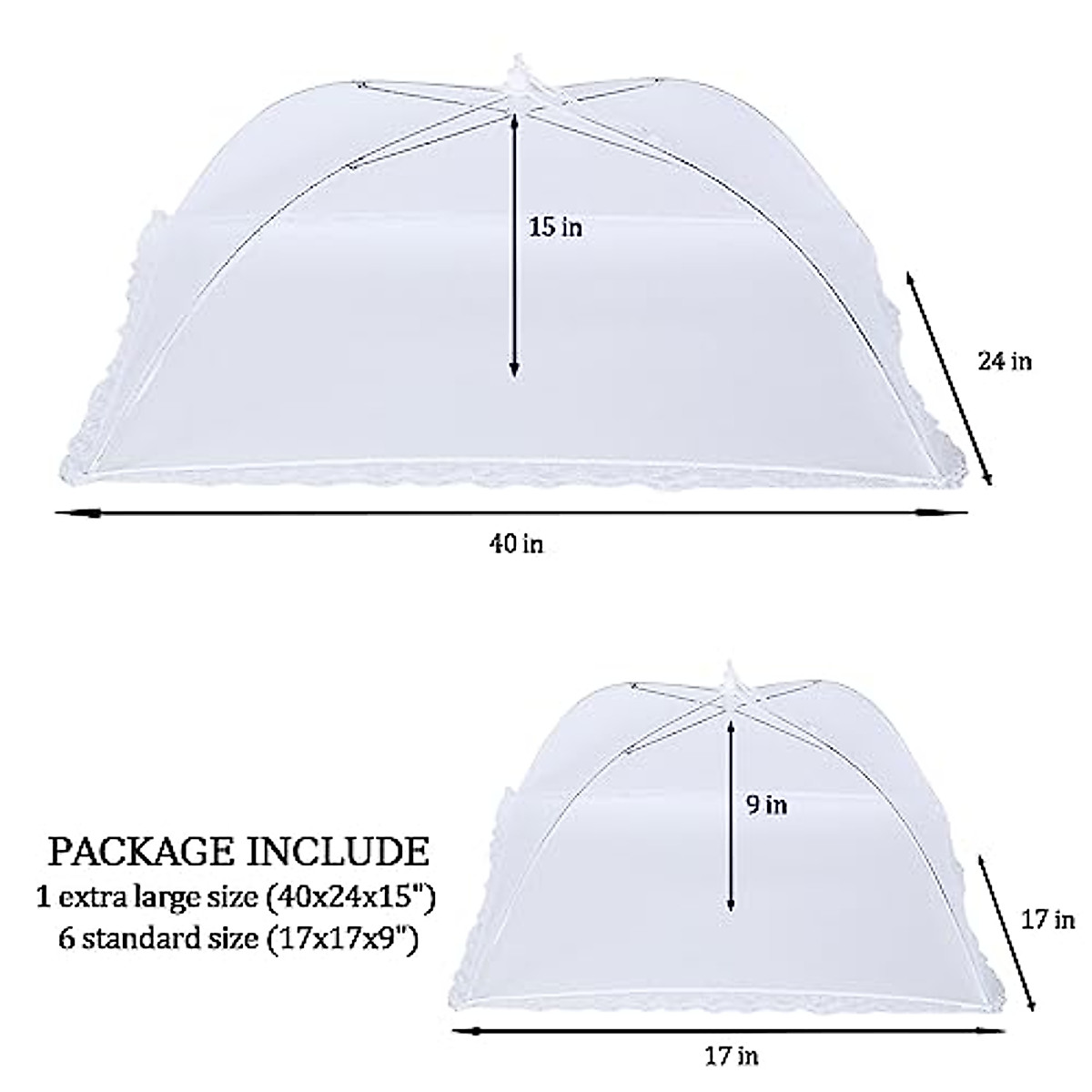 ZMCINER 7 Pack Food Tents Food Covers for Outdoors Mesh Screen Include 1 Extra Large (40"X 24") & 6 Standard (17"X 17") Collapsible and Reusable Mesh Food Covers for Outside, BBQ Party Supplies, Fruit Cover