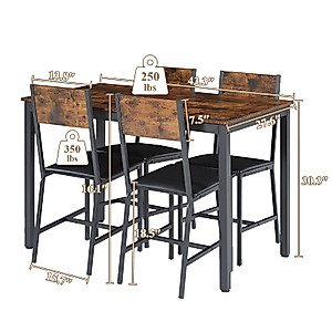 Rovibek 4 Chairs Dining Table Set for 4-8, Modern Space Saving Kitchen Desk, Wooden Industrial Style Farmhouse, 47", Leather Black Brown