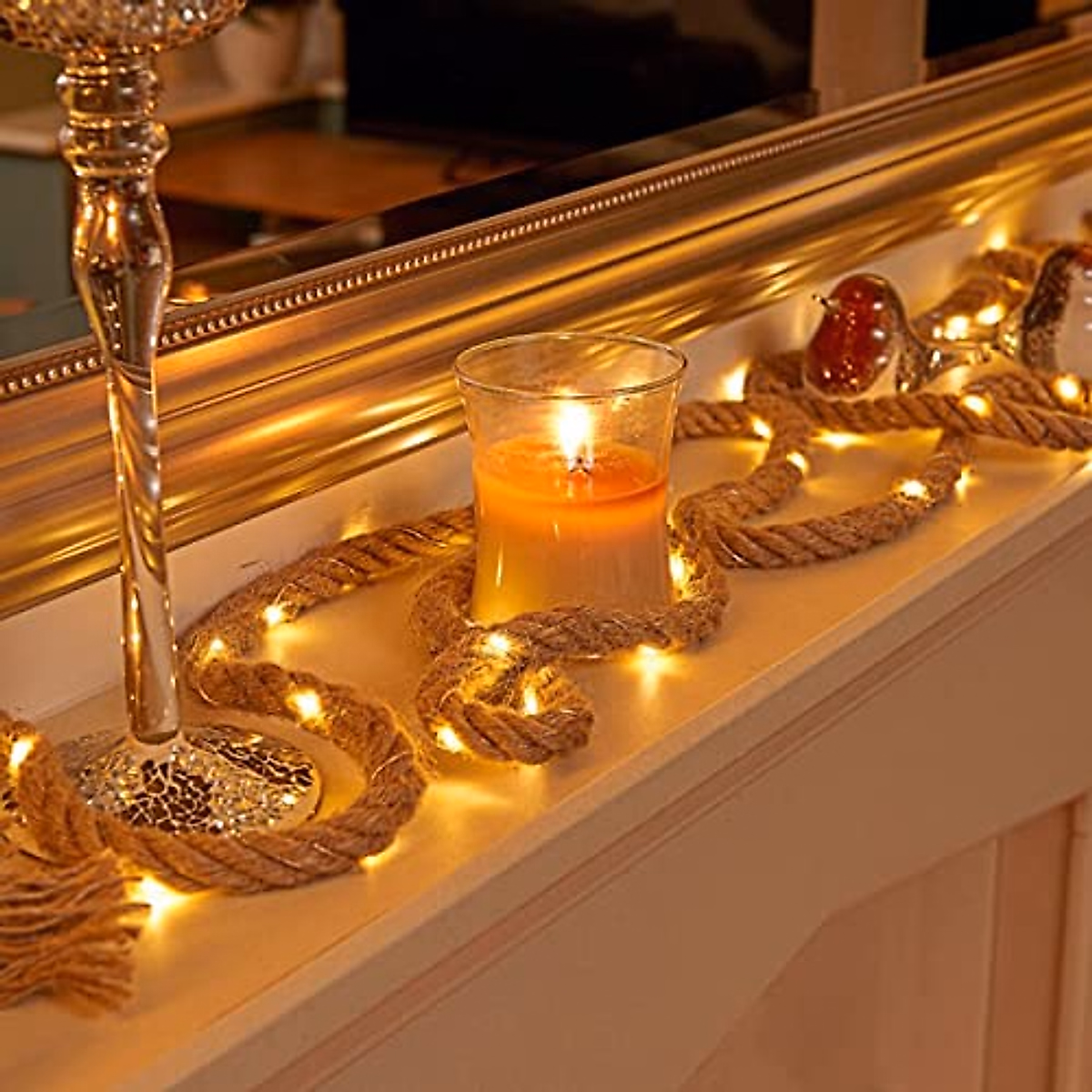 TYCA Waterproof Solar Fairy Lights Rope Outdoor IP65 Sisal Star Illuminated Lamp Garden Lights with LEDs Warm White for Decor Outdoor Garden Patio Balcony Halloween Christmas Decoration