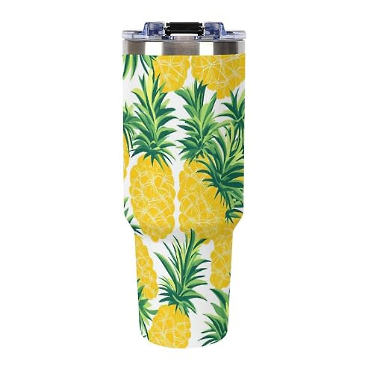 Pineapples Pattern Insulated Tumblers with Handle Stainless Steel Coffee Mug Funny Travel Cup with Lid Straw 40oz