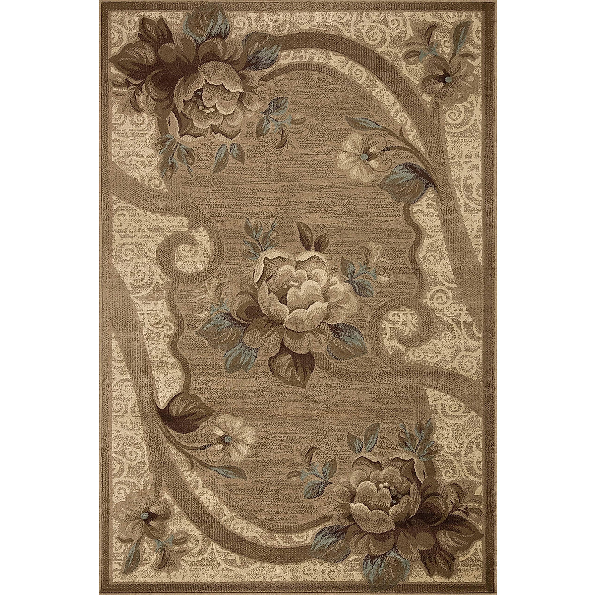 Superior Indoor Area Rug, Jute Backing, Plush Modern Farmhouse Rug for Entryway, Living Room, Kitchen Floors, Bedroom, Office Floor Cover, Soft Floral Scroll Rugs, Rinceau Collection, 5' x 8', Taupe