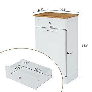 Kinfant Kitchen Recycling Trash Cabinet - Tilt-Out Trash Bin Can, Free Standing Holder with Drawer and Removable Bamboo Cutting Board, White