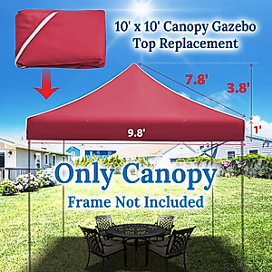 Ez pop Up Instant Canopy 10'X10' Replacement Top Gazebo EZ Canopy Cover Patio Pavilion Sunshade Polyester-Burgundy