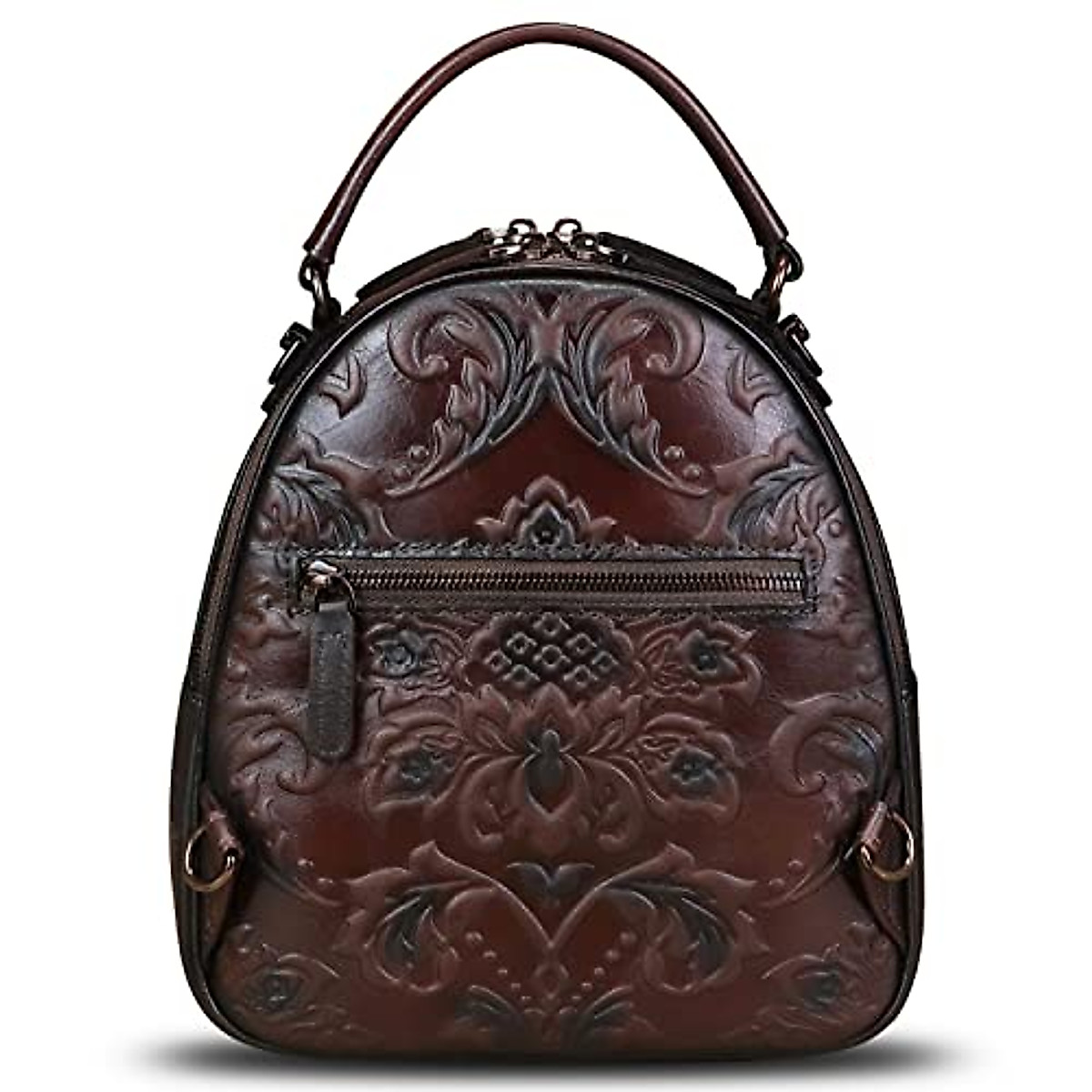Genuine Leather Satchel for Women Embossed Leather Top Handle Handmade Purse Vintage Handbags Convertible Backpack (Coffee)