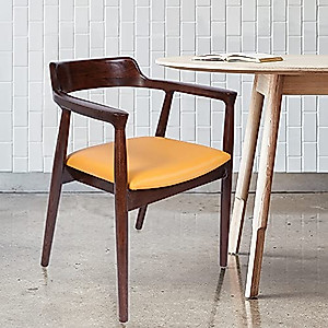 Koreyosh Mid Century Dining Chairs Solid Birch Wood Kitchen Walnut Dining Chair with Fireproof Cotton Seat & Curved Backrest Chair Side Modern