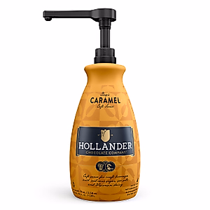 Classic Caramel Café Sauce by Hollander Chocolate Co. | For Caramel Lattes & Deserts | Perfect for the Professional or Home Barista - Net Wt. 91oz (64 fl Oz) Large Bottle (PUMP Included)