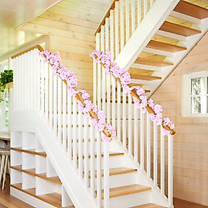 LIVILAN Cherry Blossom Garland Artificial Cherry Blossom Vines 2pcs Flower Garland Spring Garland Pink Floral Garland Hanging Vines Wedding Garden Arch Wall Home Party Cherry Blossom Decor
