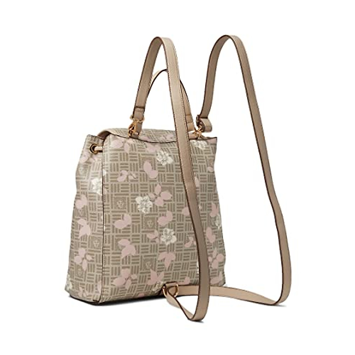 Anne Klein Flap Backpack with Floral Overlay, Stone-Gardenia Multi/Stone