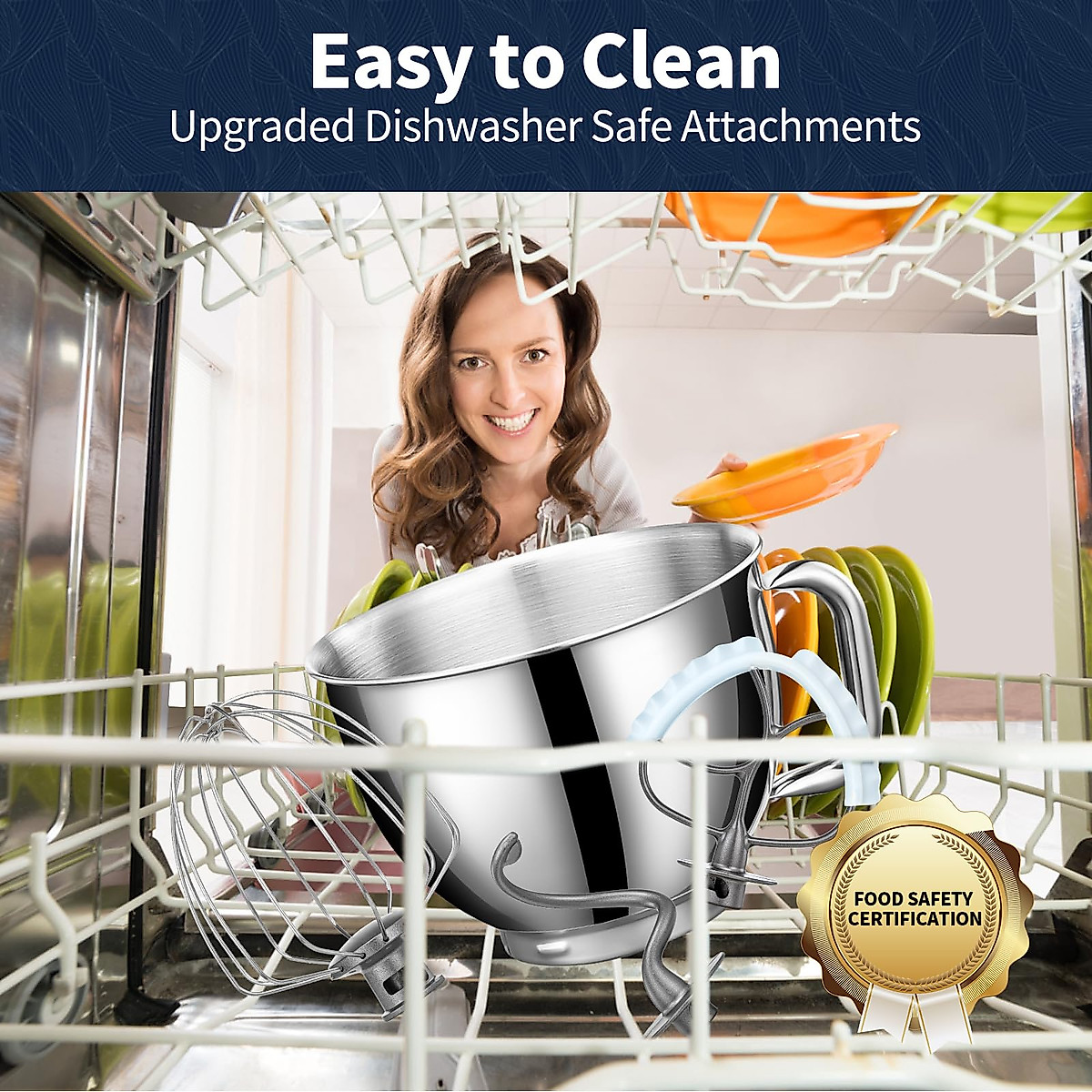 Stand Mixer, 6 QT 600W Tilt-Head Dough Mixer, 6+P speed Mixers Kitchen Electric Stand Mixer with Stainless Steel Bowl, Dishwasher-Safe Dough Hook, Flat Beater, Wire Whisk, Splash Guard, Grey