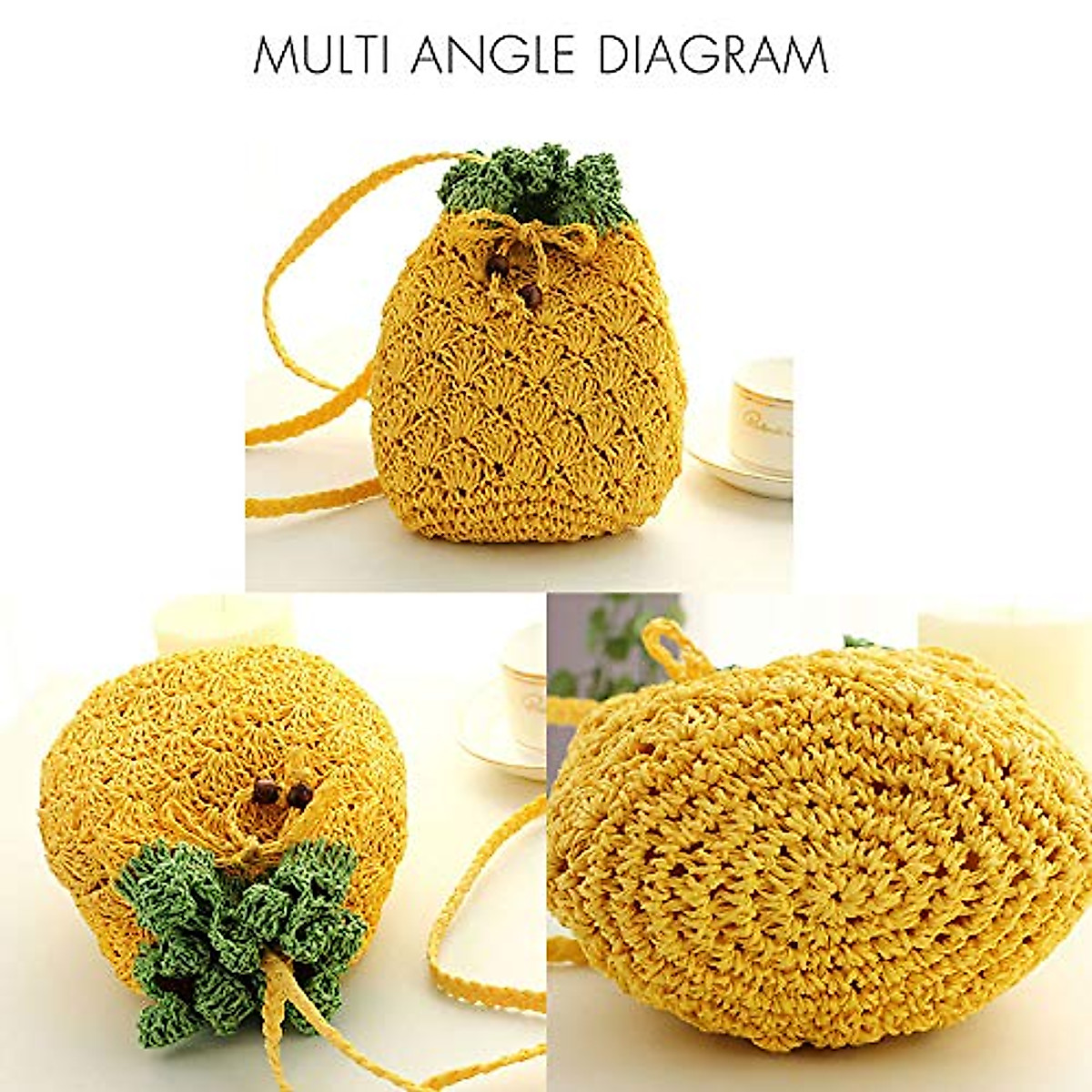 Goclothod Mini Handbag Cute Fruit Straw Cross-body Bag Weave Summer Beach Travel Satchel Shoulder Bag Phone Pouch Coin Purse (Pineapple)