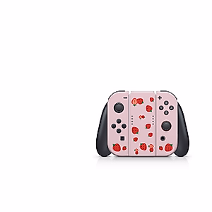 Tacky Design Strawberries Skin Compatible with Nintendo Switch Skin Wrap Cover, Kawaii Pink Strawberry Skin for Nintendo Switch Stickers, Premium Vinyl 3M Full Wrap Decal.