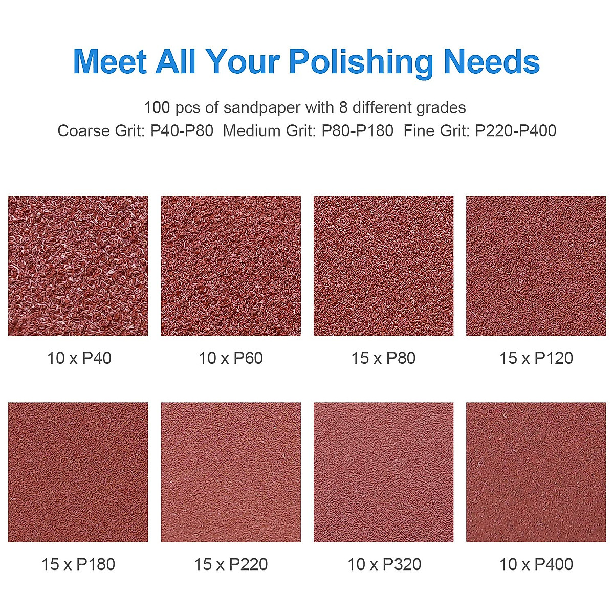 Ptalniy Sanding Disc, 100 Packs 5 Inch 8 Hole Sanding Discs Hook and Loop Sandpaper, Premium Aluminum Oxide Orbital Sander Pads 40 60 80 120 180 220 320 400 Grits Sandpaper for Random Orbital Sanders