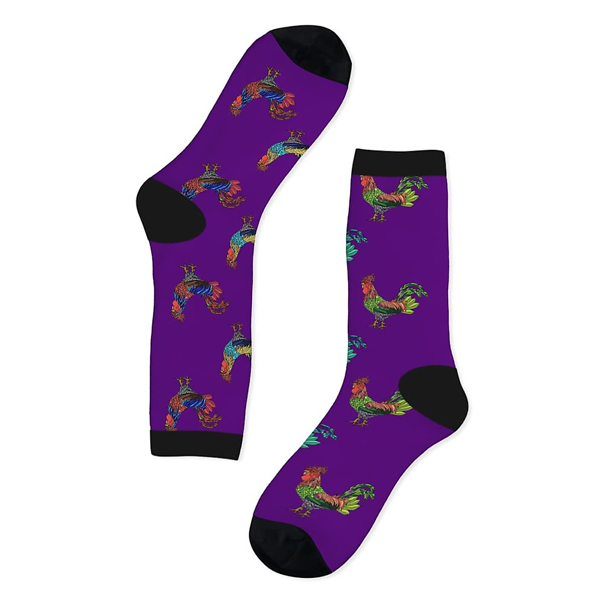 AOYEGO Roosters Funny Socks Colored Cock Poultry Retro Elegance Bantam Purple Novelty Casual Crew Socks Contrast Color Design for Women Men Gift