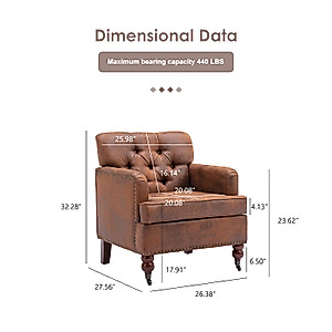 Nrizc Tufted Club Chair, Living Room Accent Chairs, Mid Century Modern Arm Chairs with Studded, Solid Wood Frame, for Living Room, Bedroom, Reading, or Office, Brown