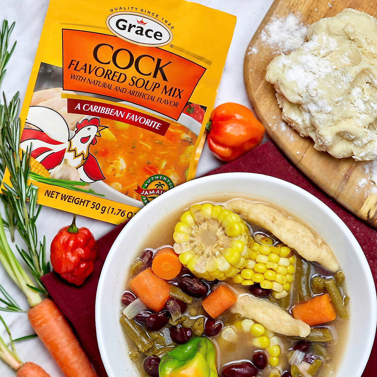 Grace Cock Flavored Soup Mix - 1.76oz - 3 Pack - Caribbean Cock Soup Mix - Cock Seasoning Soup Packets - Spicy Chicken Soup Mix - Chicken Spicy Soup Mix Packets - Jamaican Food Products