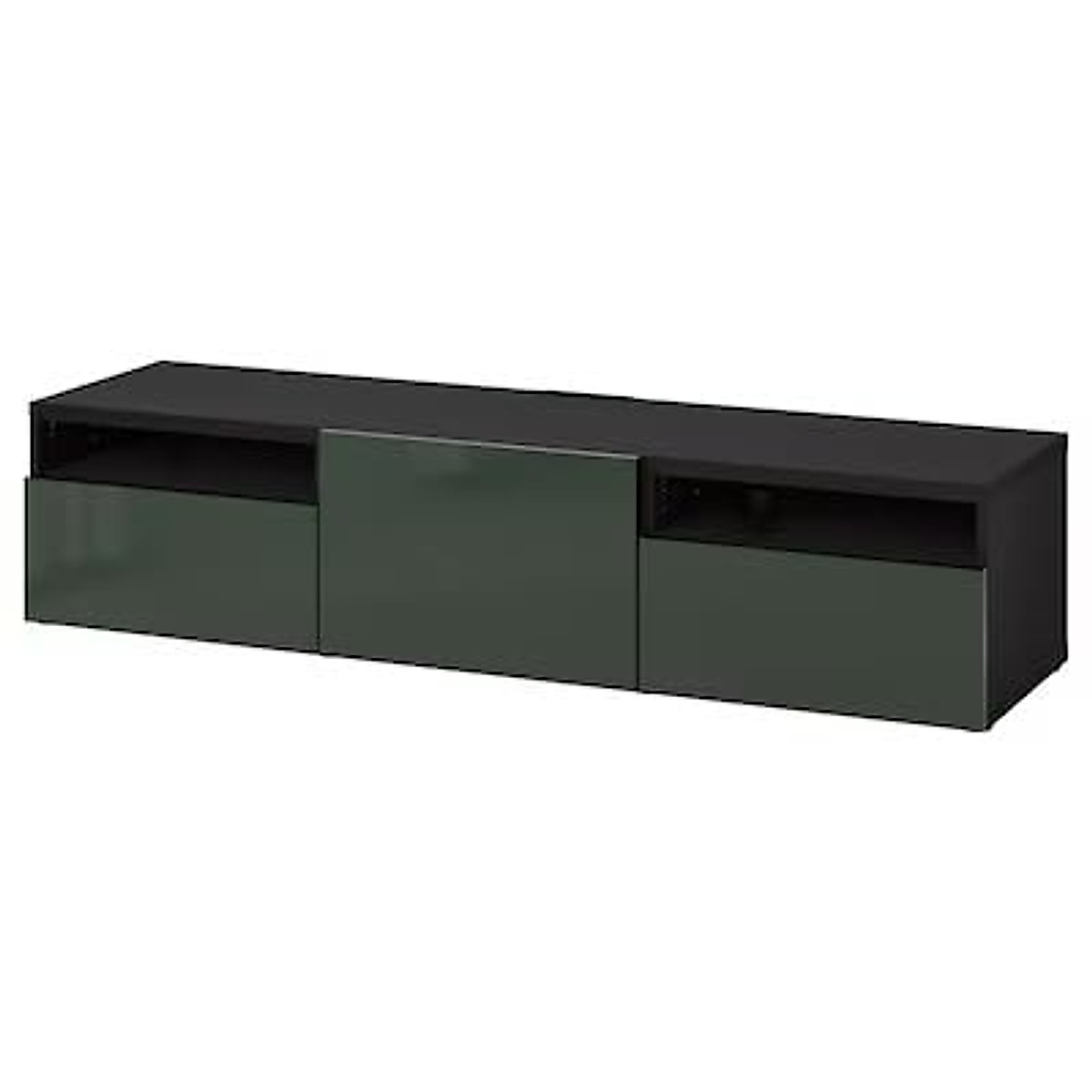 TV Unit with Drawers and Door,Black-Brown/Selsviken Dark Olive-Green, 70 7/8x16 1/2x15 3/8 "