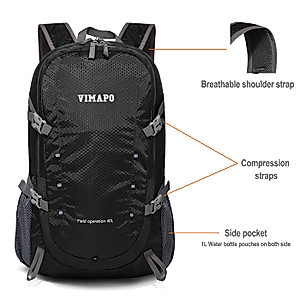 vimapo Packable Lightweight Backpack 40L, Ripstop Nylon Foldable Traveling Daypack, Collapsible Hiking Backpack For Outdoor(Black)