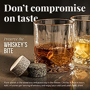 Mixology & Craft Whiskey Stones Set - 6 Circular Granite Bourbon Chilling Rocks - Great Whiskey Gifts for Men, Fathers, Groomsmen Gifts