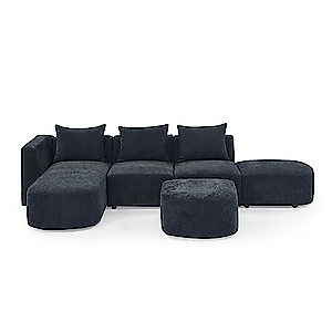 Free Combination Upholstered Reversible Modular Sectional Sofa,Rearrangeable L-Shaped Corner Cloud Deep Sofá with Left Side Chaise,Ottoman and Waist Pillows for Living Room Office Furniture Set